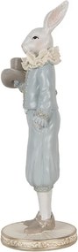 Dekorace figurka bílý králík v modrém obleku - 11*10*31 cm