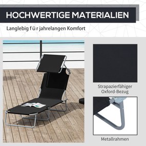 Zahradní lehátko Outsunny skládací s ochranou proti slunci 187x58x36 cm v černé barvě, ideální na terasu a balkon | Aosom.de