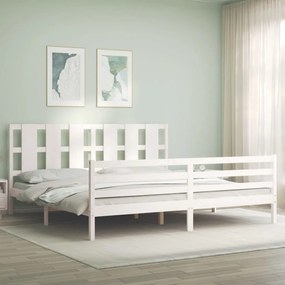 Rám postele s čelem bílý 200 x 200 cm masivní dřevo