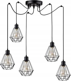 Loftová drátěná lampa 5 stínítek pavouk černá Loft