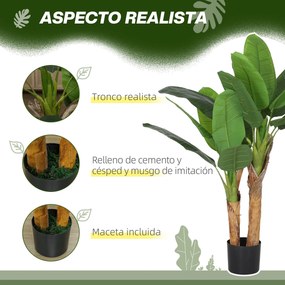 Umělá banánová rostlina HOMCOM 120 cm s květináčem a 15 listy – Dekorativní rostlina pro interiéry