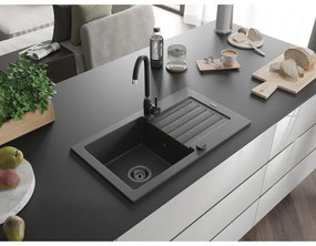 Mexen Pablo, granitový dřez 752x436x161 mm, 1-komorový, černá-skvrny s černým sifonem, 6510751010-76-B