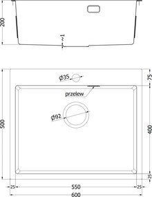 Mexen Solix, 1-komorový nerezový dřez 600 x 500 mm, broušená ocel, vzor voština, 6408601000-01HC