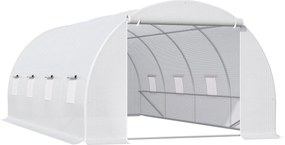 Skleník Outsunny 595x300x200cm - fóliový skleník, skleník na rajčata s dveřmi, oknem, fóliovým tunelem z pozinkované oceli, zahradní tunel v bílé barv