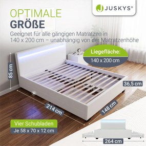 Juskys Čalouněná postel Lyon s úložným prostorem Barva: tmavě šedá, Velikost: 140 × 200 cm