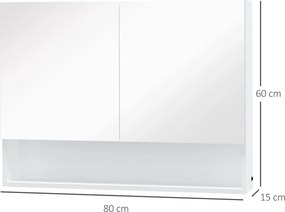 HOMCOM LED 10W zrcadlová skříňka Dvoudveřová koupelnová skříňka s policovou skříňkou Koupelnové zrcadlo Koupelnový nábytek Víceúčelová skříňka pro mě…