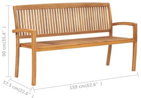 3místná stohovatelná zahradní lavice 159 cm masivní teak - Default Title