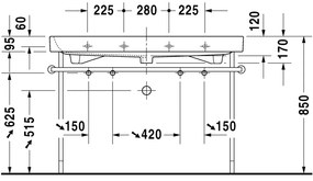 Duravit Happy D.2 - Umyvadlo do nábytku, 2 otvory ve velkém rozestupu propíchnuté, 1200 x 505 mm, bílé 2318120024