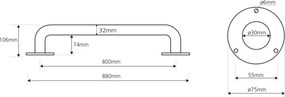 Sapho Sapho, Madlo rovné 800mm, bílá, XH514W