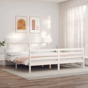 Rám postele s čelem bílý 200 x 200 cm masivní dřevo 3195112
