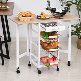 HOMCOM Skládací kuchyňský vozík s 6 koly, 1 zásuvkou a 3 kovovými koši - Multifunkční servisní vozík pro úložný prostor s nosností 50 kg, 97,2x37x77,…