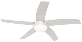Chytrý stropní ventilátor bílý s dřevěným potiskem 132 cm vč. LED stmívatelné s dálkovým ovládáním - Cool