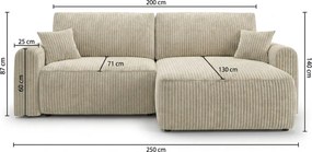 Rozkládací oboustranná sedací souprava do L NORDEN PAROS 250x140 cm, světle šedá