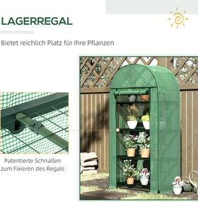 Outsunny Mini Skleník na Balkon s 4 Policemi, Mini Skleník, Zeleninový Skleník, Růstový Dům, Studený Rám, Kov, Zelený, 80 x 49 x 160 cm