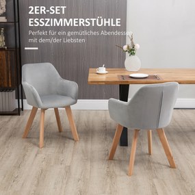 Sada 2 jídelních židlí HOMCOM, Kuchyňská židle s područkami, S opěrkou, Potahované židle s sametovým vzhledem, Židle do obývacího pokoje s dřevěnými …