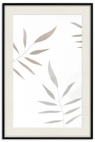 Plakát Akvarelové listy - šedě a hnědě malované rostliny na bílém pozadí