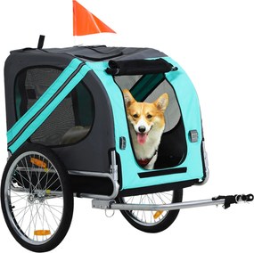 PawHut Cyklovozík pro psy - přívěs pro psy do 20 kg, Oxfordská tkanina, deštník, pro malé a střední psy, prodyšný, zelený, 130 x 73 x 90 cm | Aosom