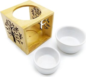 Klasická aromalampa Strom života – bílá, dřevo a porcelán, na vosky i oleje
