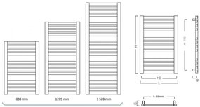 Instalprojekt Koupelnový radiátor MAKAO Barva radiátoru - Skupina barev [1], Rozměr radiátoru - 477 × 1205 mm, výkon 522 W, Typ připojení - Klasické (na rozteč) RADMAK5012.