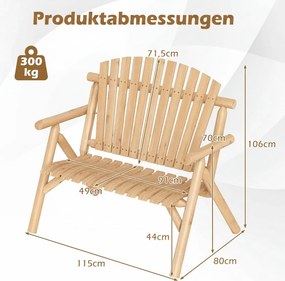 Costway 2-sedačka s područkami, dřevěná zahradní lavice, pojme až 300 kg