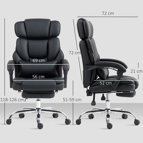 HOMCOM Kancelářská židle ergonomická, výškově nastavitelná, otočná s opěrkou bederní páteře, opěrkami rukou, opěrkou nohou, PU kůže, černá