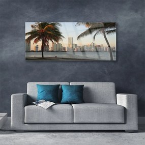 Plexisklo-obraz Palmy Tropy Město Moře 125x50 cm