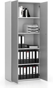 PLAN Kancelářská policová skříň s dveřmi LAYERS, 800 x 400 x 1905 mm, bílá / šedá