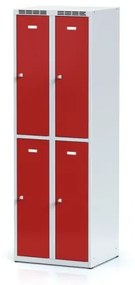 Alfa 3 Kovová šatní skříňka s úložnými boxy, 4 boxy, červené dveře, cylindrický zámek