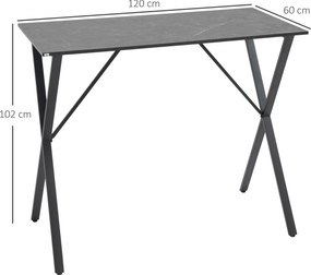 HOMCOM Moderní barová plocha v industriálním stylu, vysoký kuchyňský stůl s dřevem s mramorovým efektem a ocelí, 120 x 60 x 102 cm, černý