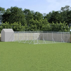 Venkovní psí kotec se střechou stříbrný 10 x 10 x 2,5 m ocel 3190481