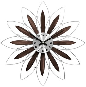 Dřevěné stříbrné hodiny LAVVU CRYSTAL Flower s čísly LCT1113