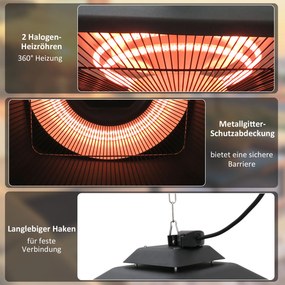 Outsunny Infračervený zářič 2000 wattový topný zářič s dálkovým ovládáním 2 stupně vytápění ochranný obal LED indikace elektrický tepelné záření kvar…