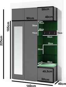 Eka Předsíňová stěna s čalouněnými panely Trinity 18 - Dub Artisan s černou / Světlá růžová 2319