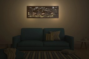 Li-Go "Chata v horách" světelný obraz s baterií 130x50cm varianta: ovládání na obraze bez dálkového ovladače, provedení: dub světlý