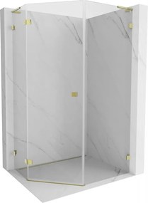 Mexen Lunar, L pětiúhelníkový sprchový kout naklápěcí doleva 80 x 100 cm, 8mm čiré sklo, zlatý profil, 831L-080L-100P-50-00-L