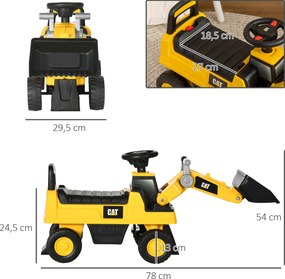 HOMCOM jezdící bagr s lopatou a klaksonem, úložný prostor pro děti od 12 měsíců, žlutočerný 85x27.5x47.5cm | Aosom.de