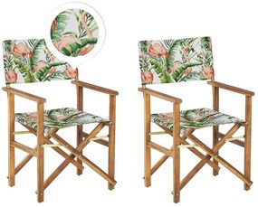 Sada 2 zahradních židlí a náhradních potahů světlé akáciové dřevo/vzor pelikána CINE Beliani