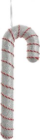 Bílo-červená třpytivá vánoční ozdoba cukrová hůlka - 11*4*33 cm