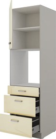 KARMEN | vysoká skříňka 60 DPS-210 3S1F na vestavnou troubu | PREMIUM BOX | 60 cm | světle šedá/krémová lesk