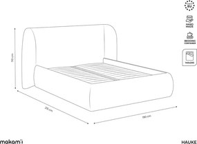 Světle šedá čalouněná dvoulůžková postel s úložným prostorem s roštem 140x200 cm Hauke – Makamii