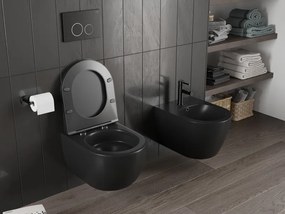 Mexen Carmen, závěsná WC mísa 490x365x340 mm, Rimless Tornádo + WC sedátko z duroplastu, černá matná, 30881085T