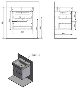 Sapho MEDIENA umyvadlová skříňka 57x50,7x48,5cm, bílá mat/dub graphite, MD061