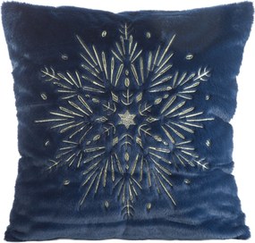 CHLUPATÝ VÁNOČNÍ DEKORAČNÍ POVLAK NA POLŠTÁŘ SNOWFLAKE 45X45 CM TMAVĚ MODRÝ