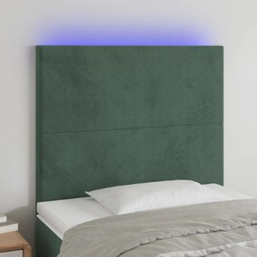Čelo postele s LED tmavě zelená 80x5x118/128 cm samet
