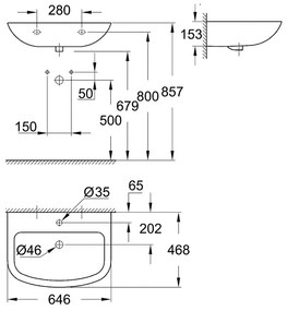 Grohe Bau Ceramic - Závěsné umyvadlo 65 cm, alpská bílá 39420000