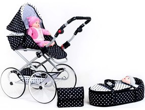 Dětský Retro kočárek pro panenky 2v1 New Baby Natálka bílo-černý
