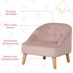 Dětské křeslo HOMCOM s otománem pro děti od 3 do 5 let, roztomilý design, sametový vzhled, 51 x 50 cm, růžová