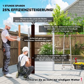 Outsunny Kovový Zahradní Kůlna s Dřevěným Vzhledem 3 m² 152 x 235,7 x 208,7 cm Sklad pro Nástroje s Šikmou Střechou, Okny a Dvoubarevnými Posuvnými D…