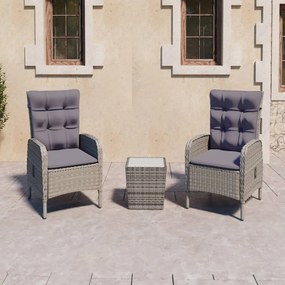3dílný zahradní bistro set polyratan a sklo šedý 3058534