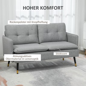 HOMCOM Dvoumístná pohovka loveseat s polštáři ve vzhledu lnu, dvojsedák do obývacího pokoje a ložnice, šedá, 139 x 68 x 76 cm | Aosom.de